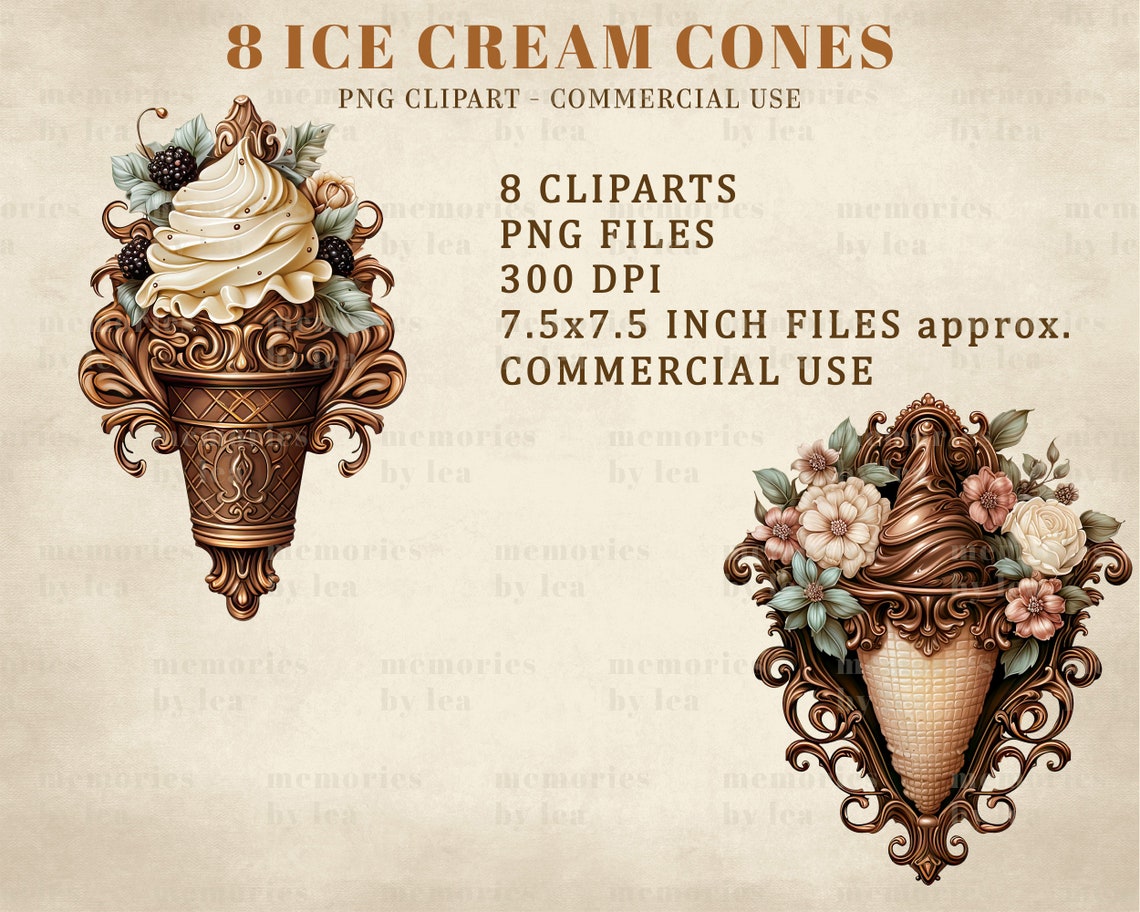 Vintage Ice Cream Cones Clipart, Summer Dessert PNG Clipart, Summer ...