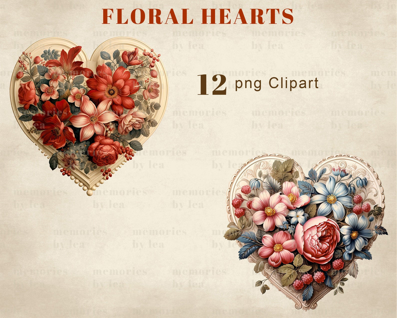 Vintage Floral Heart Clipart, Valentine's Day PNG, Love, Heart, Wedding ...