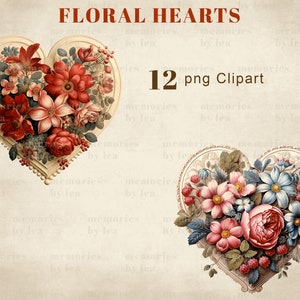 Vintage Floral Heart Clipart, Valentine's Day PNG, Love, Heart, Wedding ...