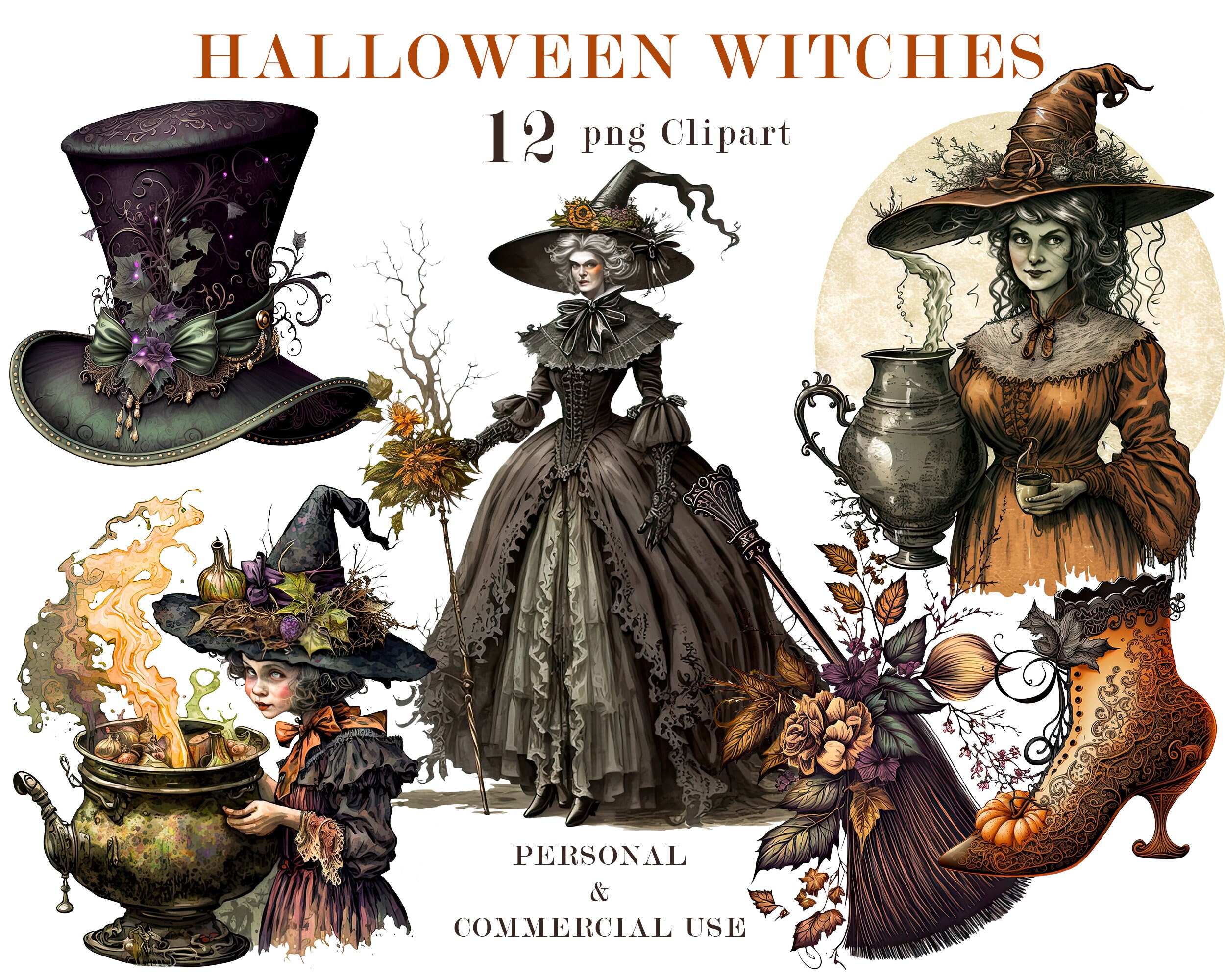 Halloween Witches Watercolor Clipart Halloween PNG Clip Art - Etsy