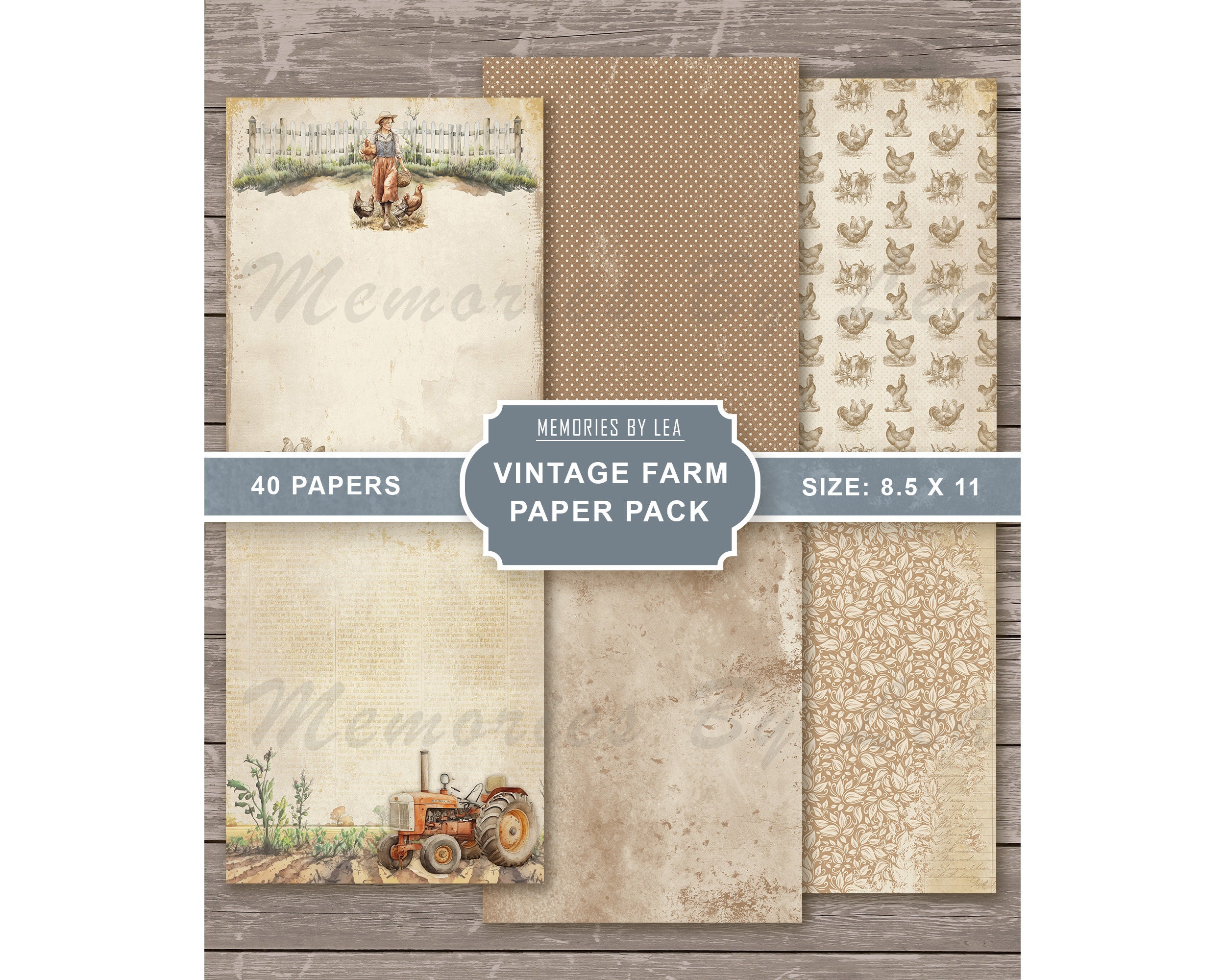 Vintage Farm Digital Paper Pack, Scrapbook Junk Journal (digital ...
