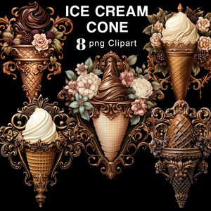 Vintage Ice Cream Cones Clipart, Summer Dessert PNG Clipart, Summer ...