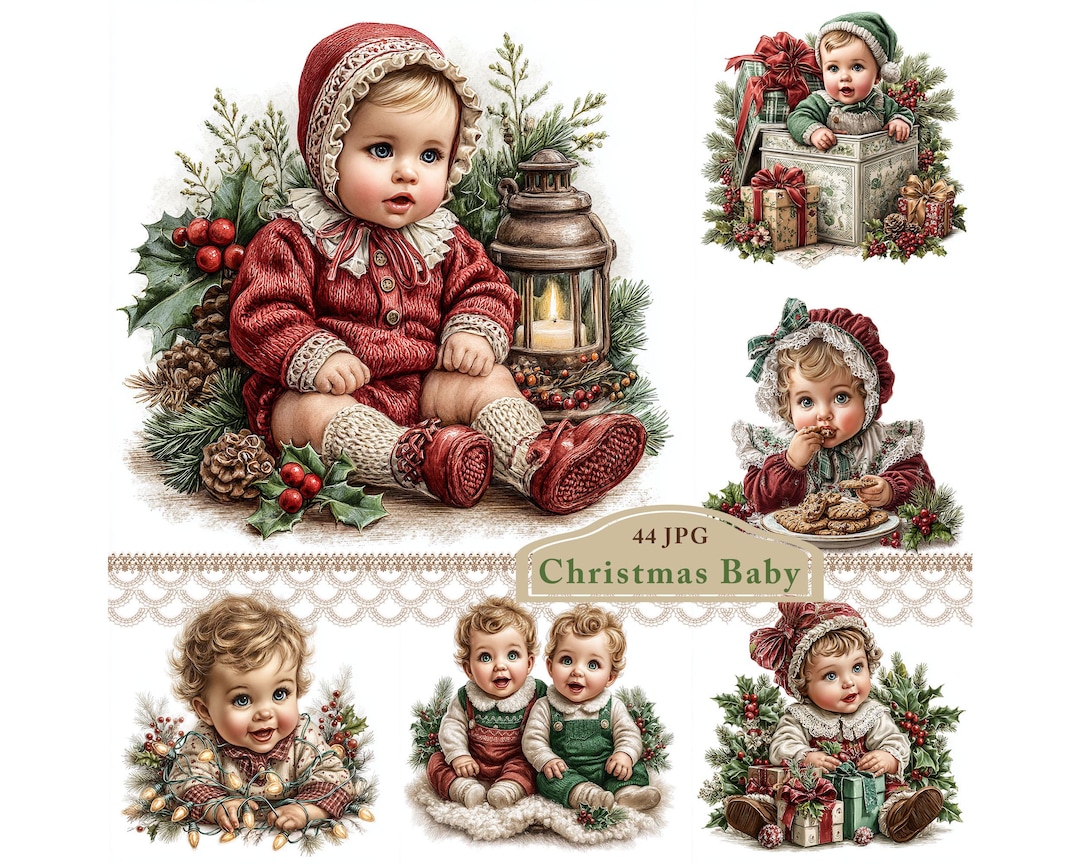 Sweet Christmas Baby Clipart: Holiday Baby Graphics for Cards ...