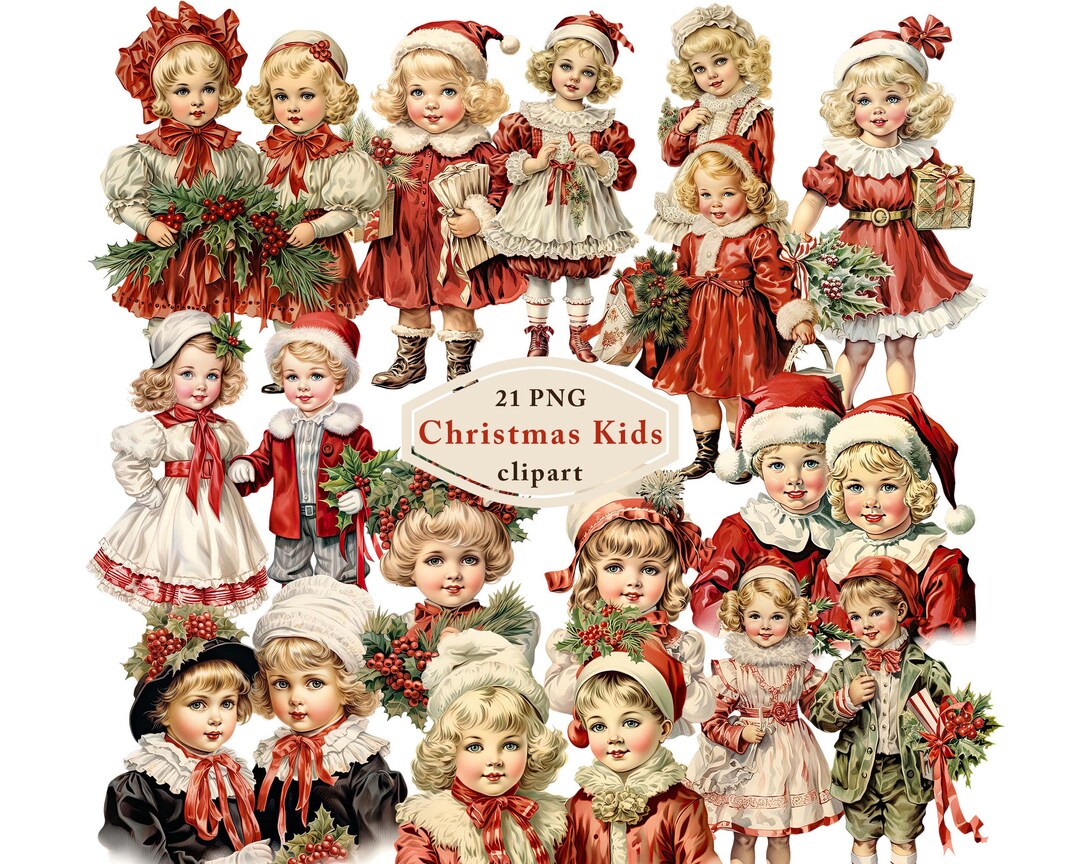 Christmas Kids Clipart: Holiday Children Printable PNG Illustration for ...
