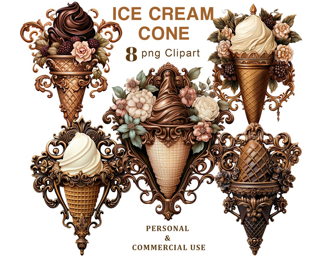 Vintage Ice Cream Cones Clipart, Summer Dessert PNG Clipart, Summer ...
