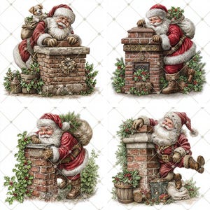 Chimney Santa Clipart: Winter Holidays Jpg Printable Ephemera ...