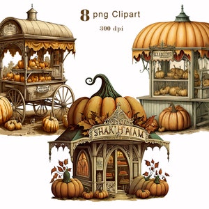 Pumpkin Stand Clipart Set, Autumn Graphic for Scrapbook, Junk Journal ...