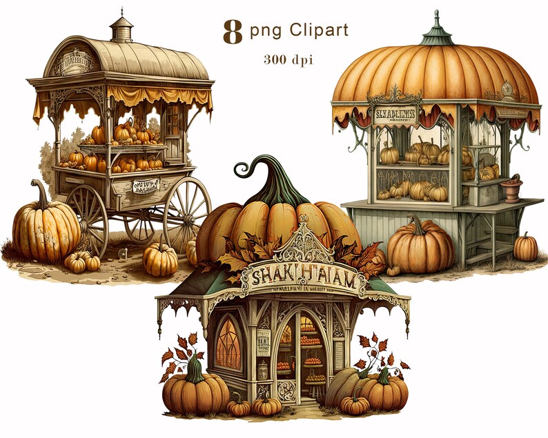 Pumpkin Stand Clipart Set Autumn Graphic for Scrapbook Junk - Etsy