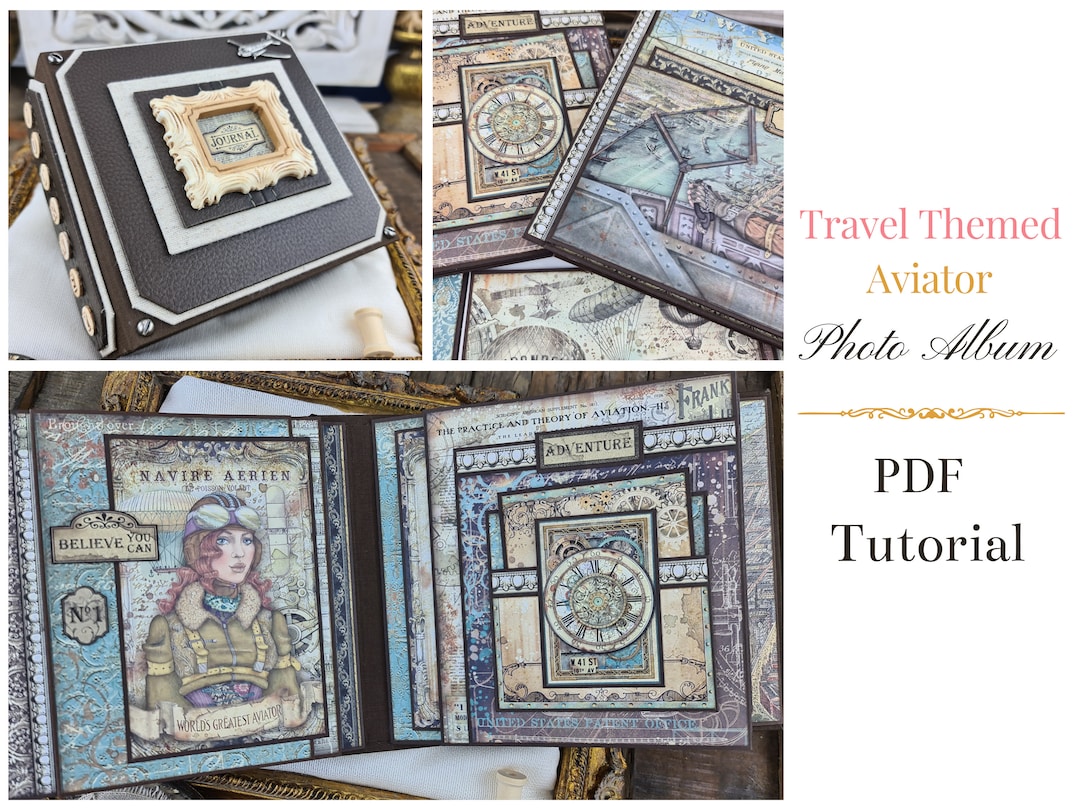 PDF TUTORIAL / Travel Themed (aviator) Mini Album Tutorial / Scrapbook ...