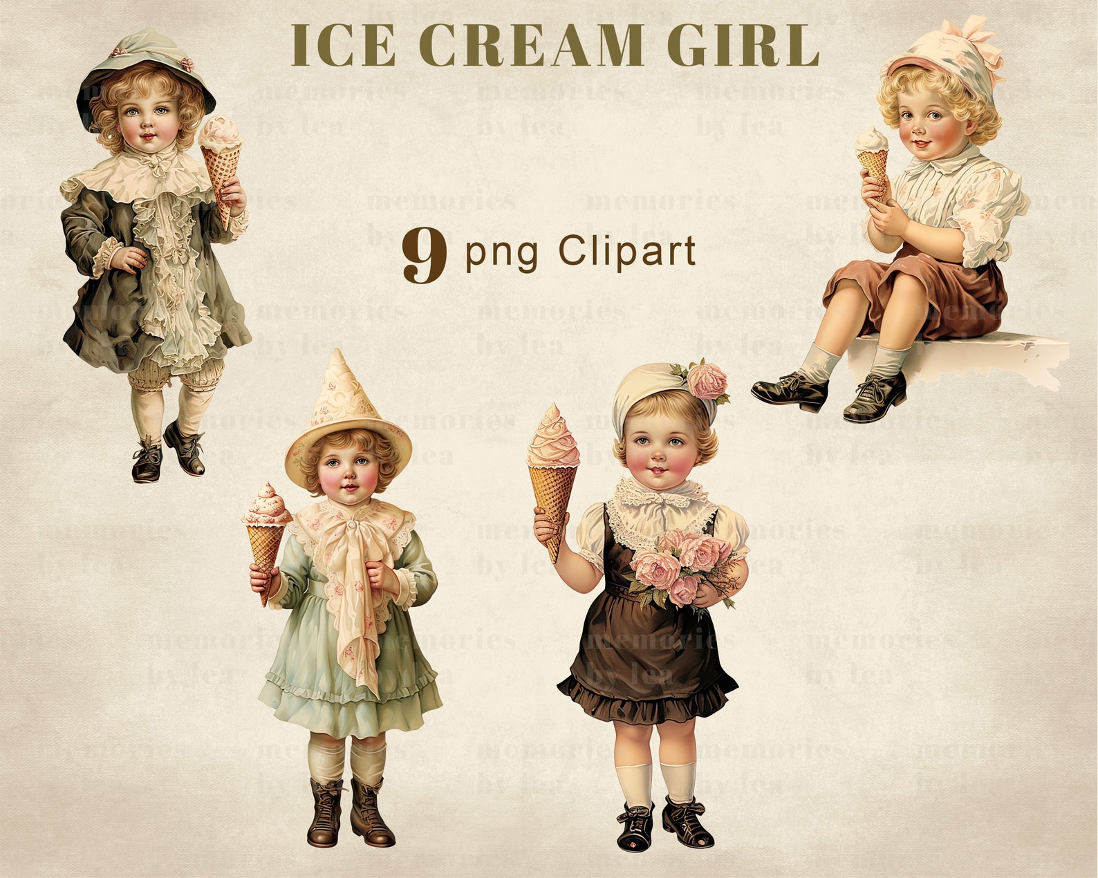 Vintage Ice Cream Girl Clipart, Girl Eat Ice Cream PNG Clipart, Summer ...