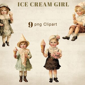 Vintage Ice Cream Girl Clipart, Girl Eat Ice Cream PNG Clipart, Summer ...