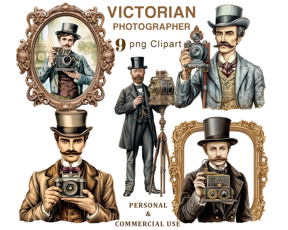 Clipart de fotógrafo vitoriano, clipart PNG de homem com câmera ...