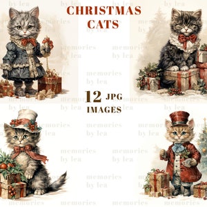 Christmas Cat Clipart, Cute Christmas Kitten, Holiday JPG Graphics for ...