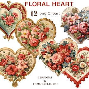 Vintage Floral Heart Clipart, Valentine's Day PNG, Love, Heart, Wedding ...