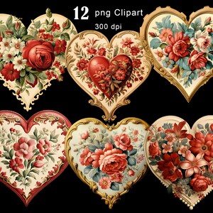 Vintage Floral Heart Clipart, Valentine's Day PNG, Love, Heart, Wedding ...