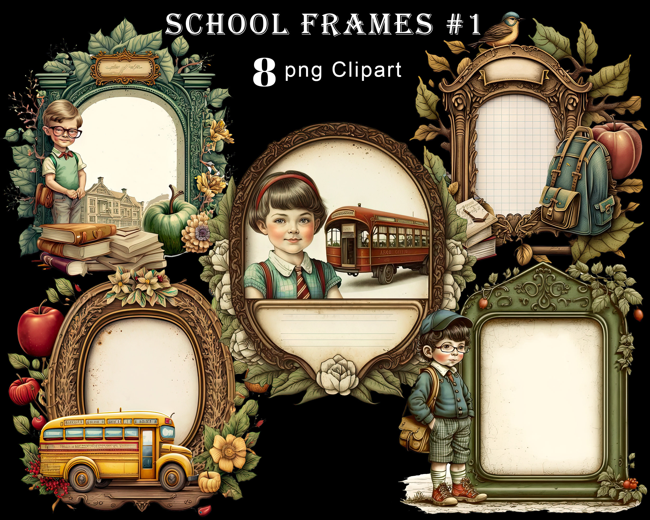 School Frames 1 Clipart Back to School Graphic for - Etsy