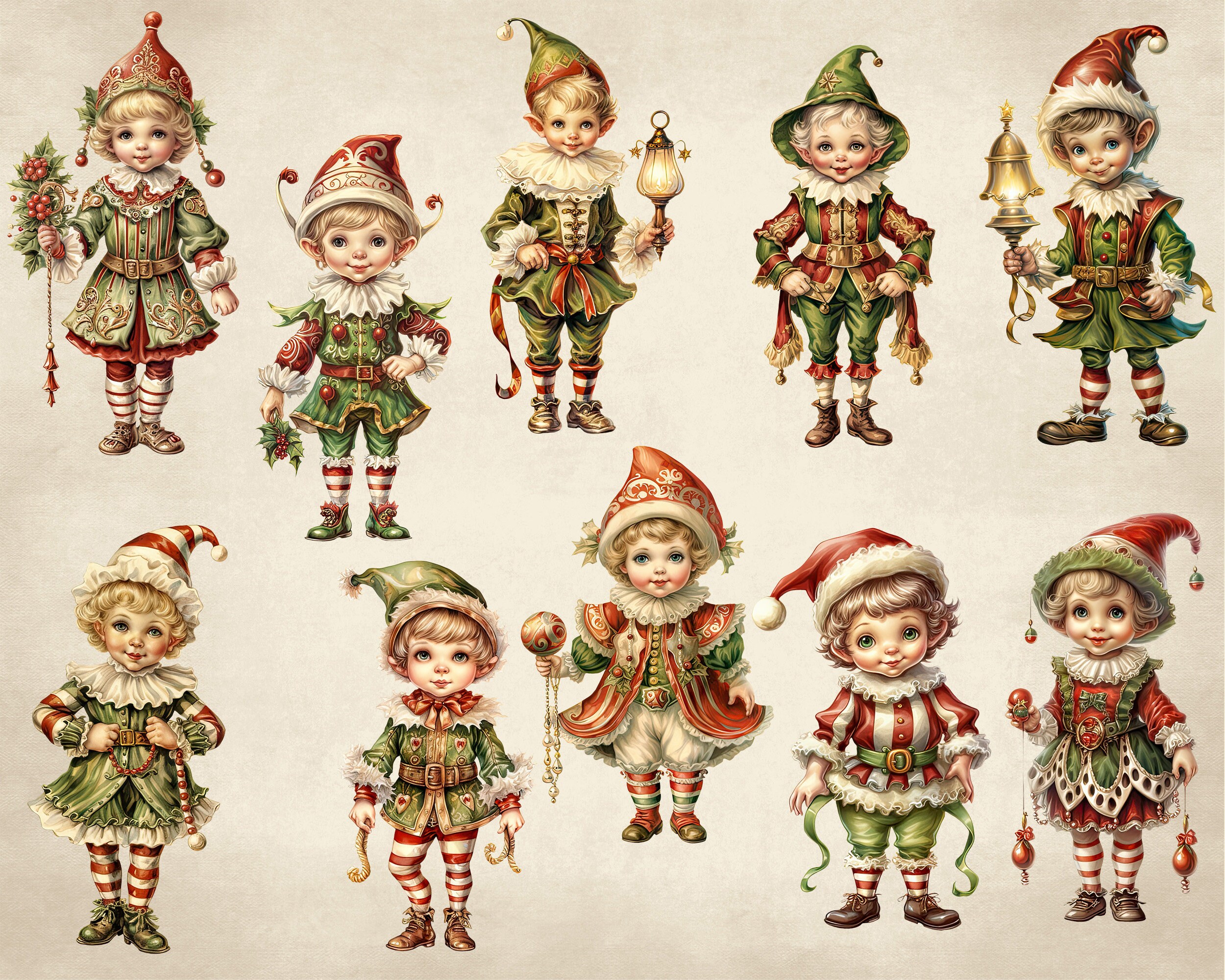 Vintage Christmas Elf Clipart, Elf PNG Clip Art, Winter Elves Graphics ...