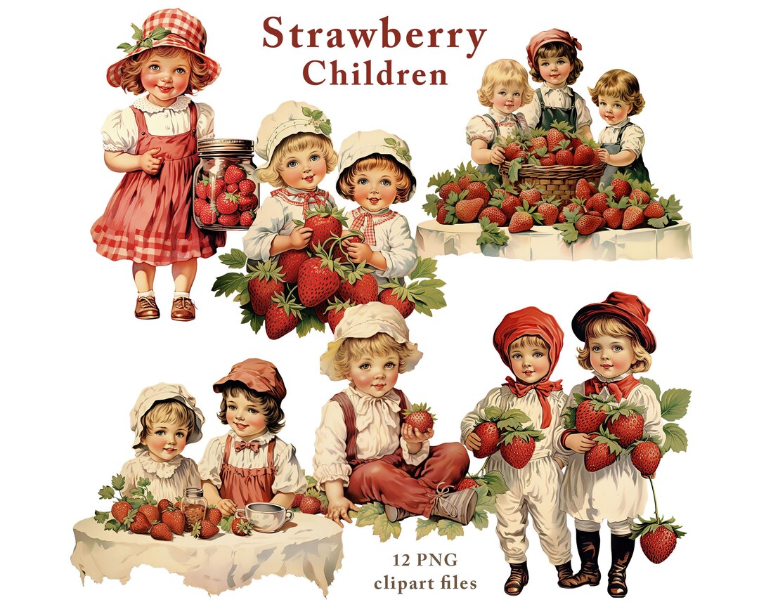 Strawberry Children Clipart, Scrapbooking Ephemera (digital Download ...