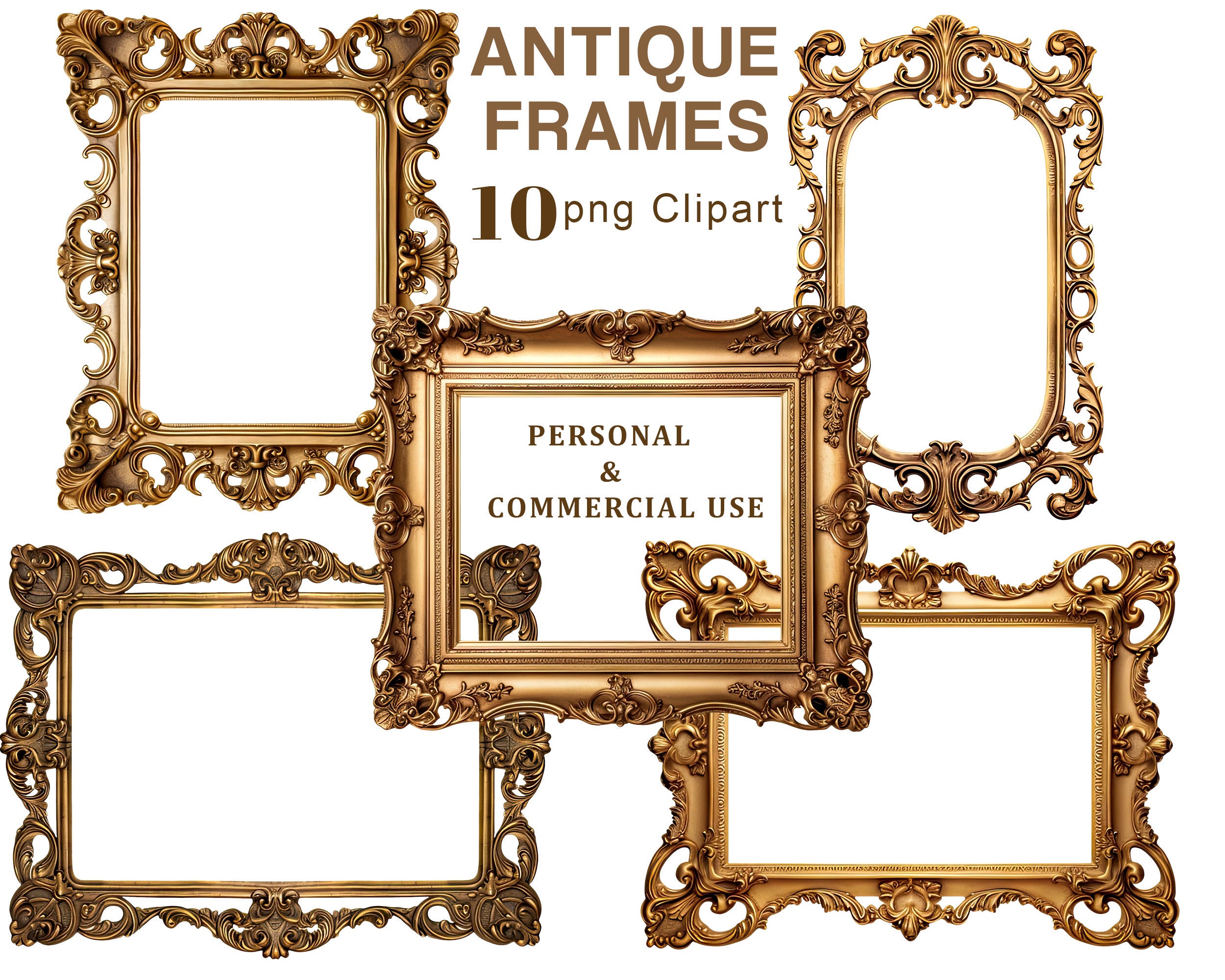 Antique Frames Clipart Vintage Ornate Frames PNG Clip Art - Etsy