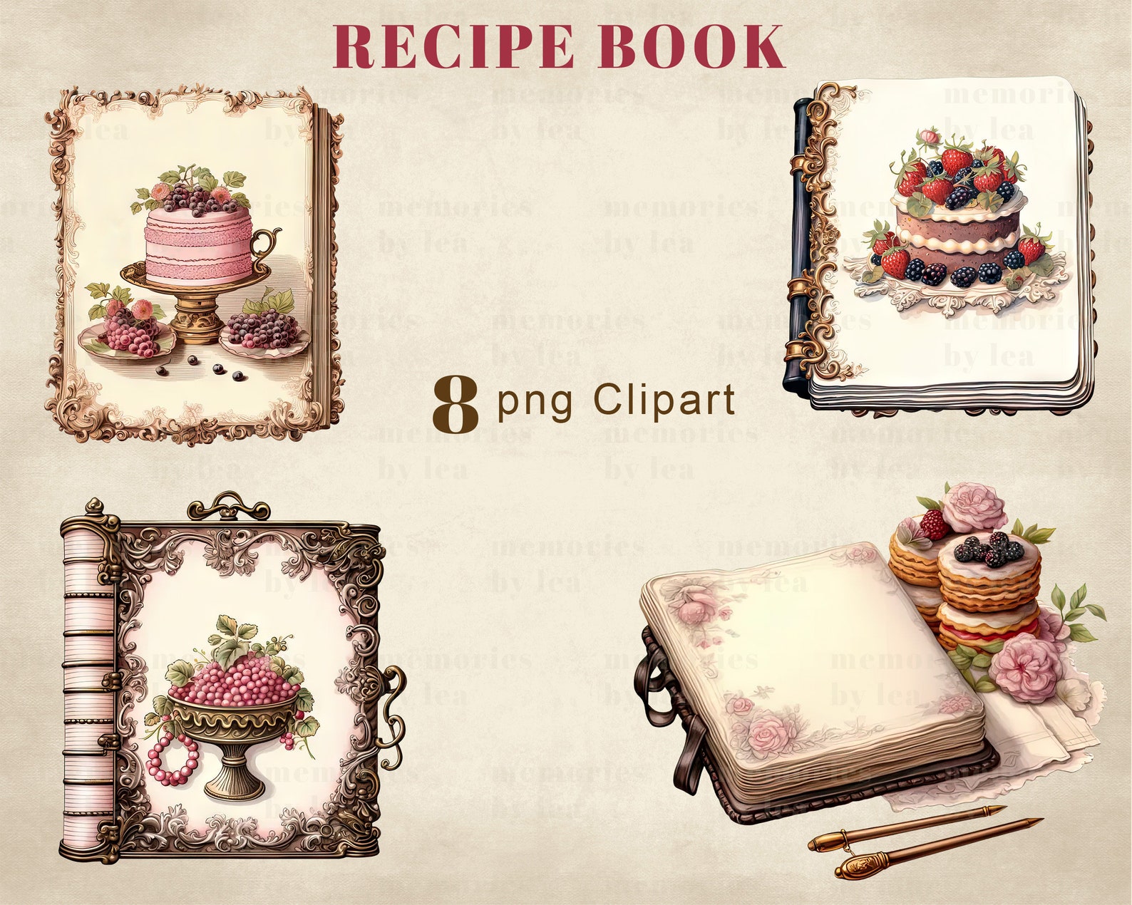 Vintage Recipe Book Clipart, Baking, Cooking, Cookbook PNG Clipart ...