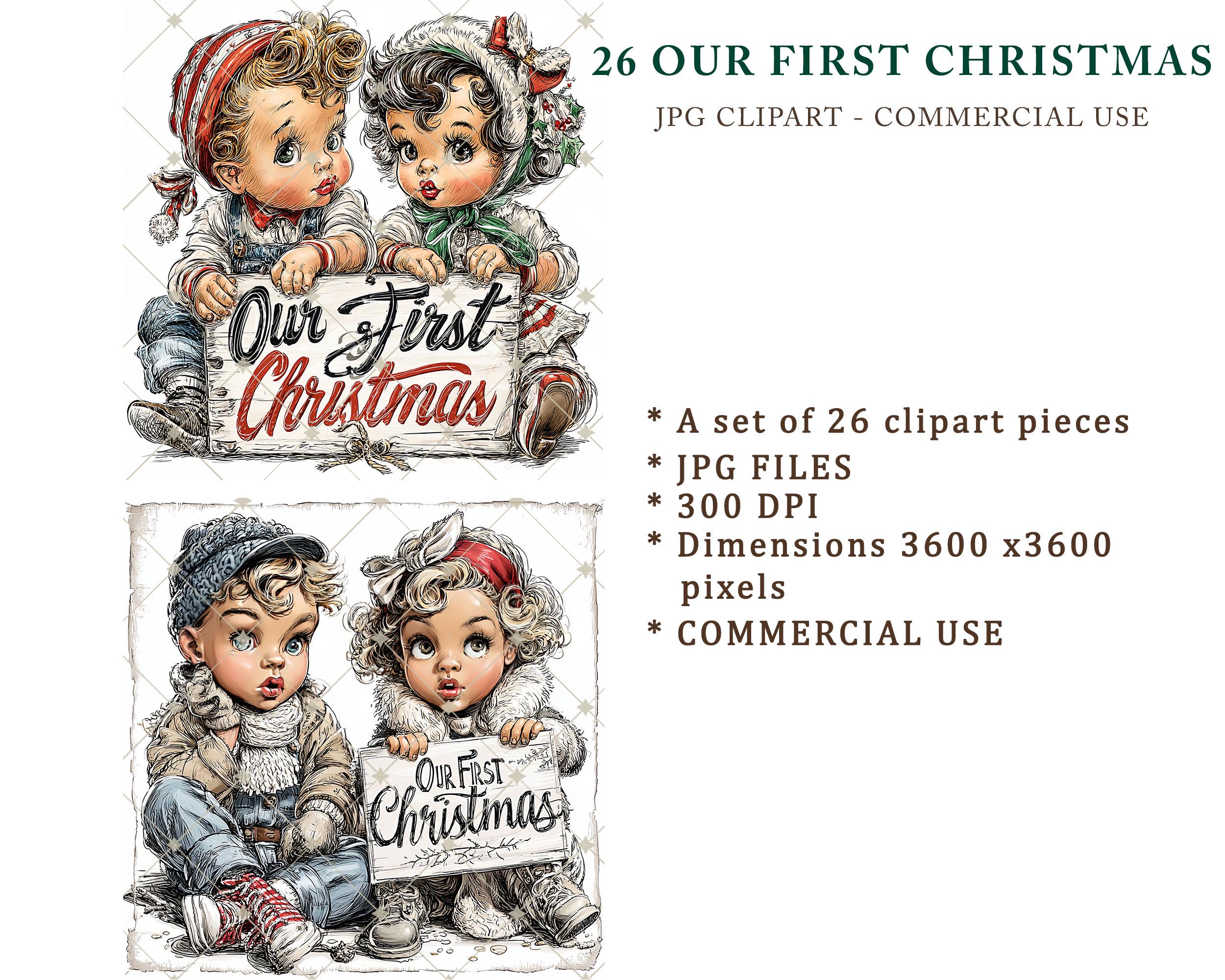 Children With Our First Christmas Sign Clipart: Holiday Kids Printable ...