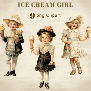 Vintage Ice Cream Girl Clipart, Girl Eat Ice Cream PNG Clipart, Summer ...