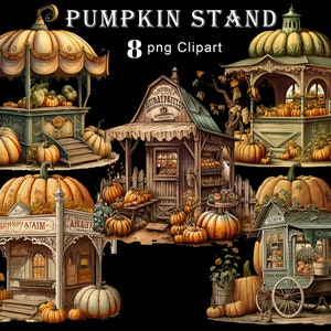 Pumpkin Stand Clipart Set, Autumn Graphic for Scrapbook, Junk Journal ...