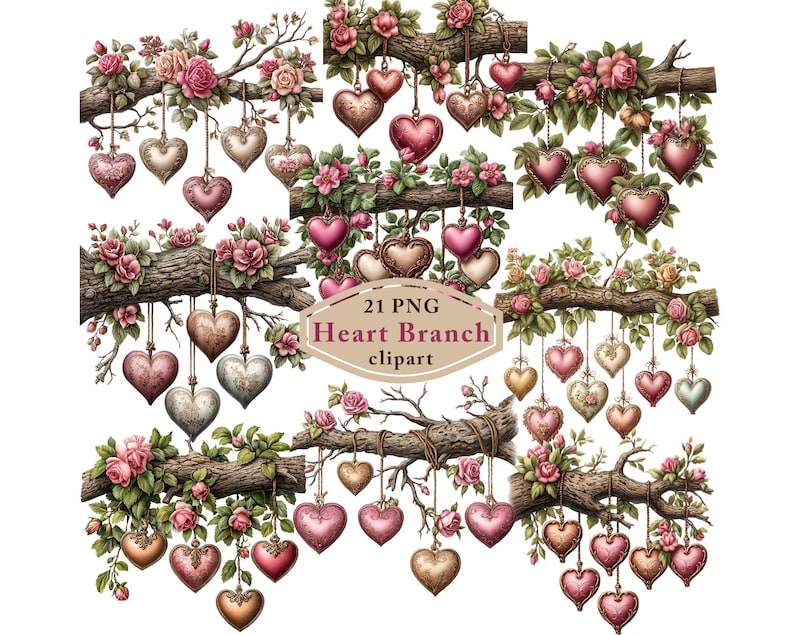 Valentine's Day Clipart - Digital Heart Branch JPG Illustration - Etsy