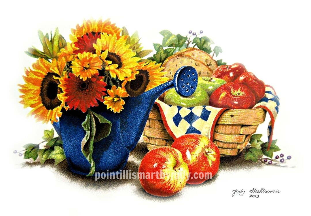 Sunflowers and Apples Art Print - Etsy