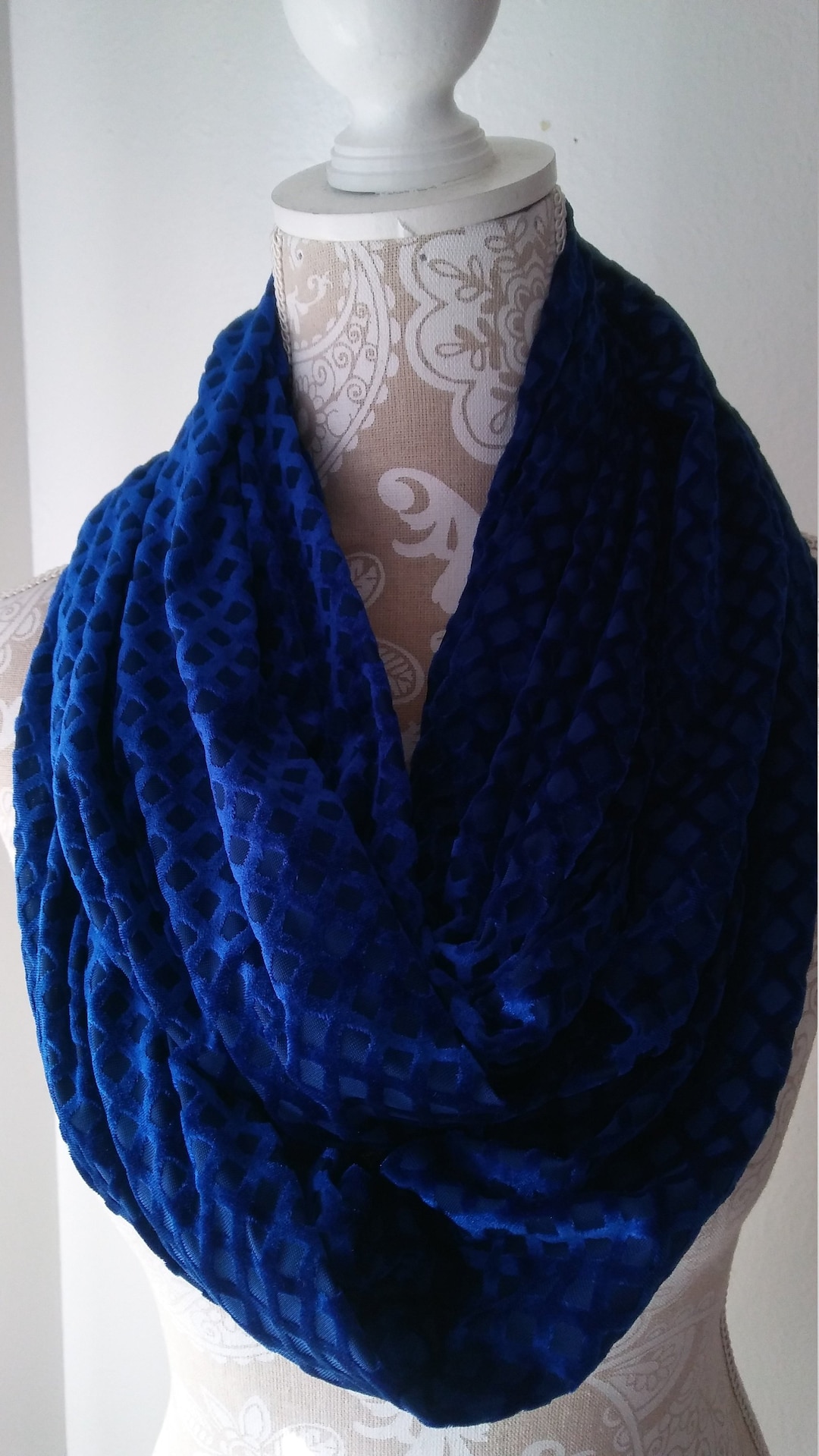 Blue Velvet Burnout Infinity Scarf, Blue Velvet Scarf. Women's Winter ...