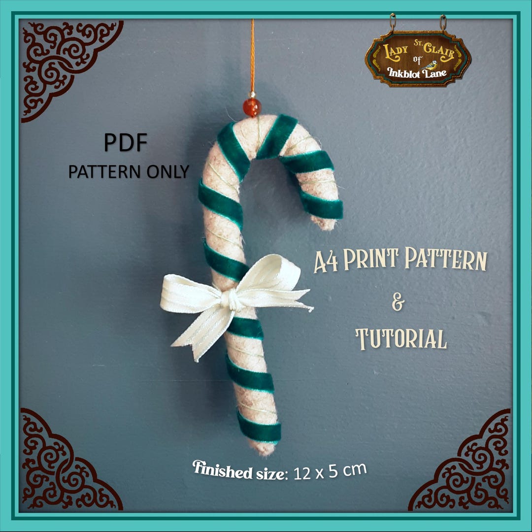 Candy Cane Felt Ornament SEWING PATTERN & Tutorial PDF Instant Download ...