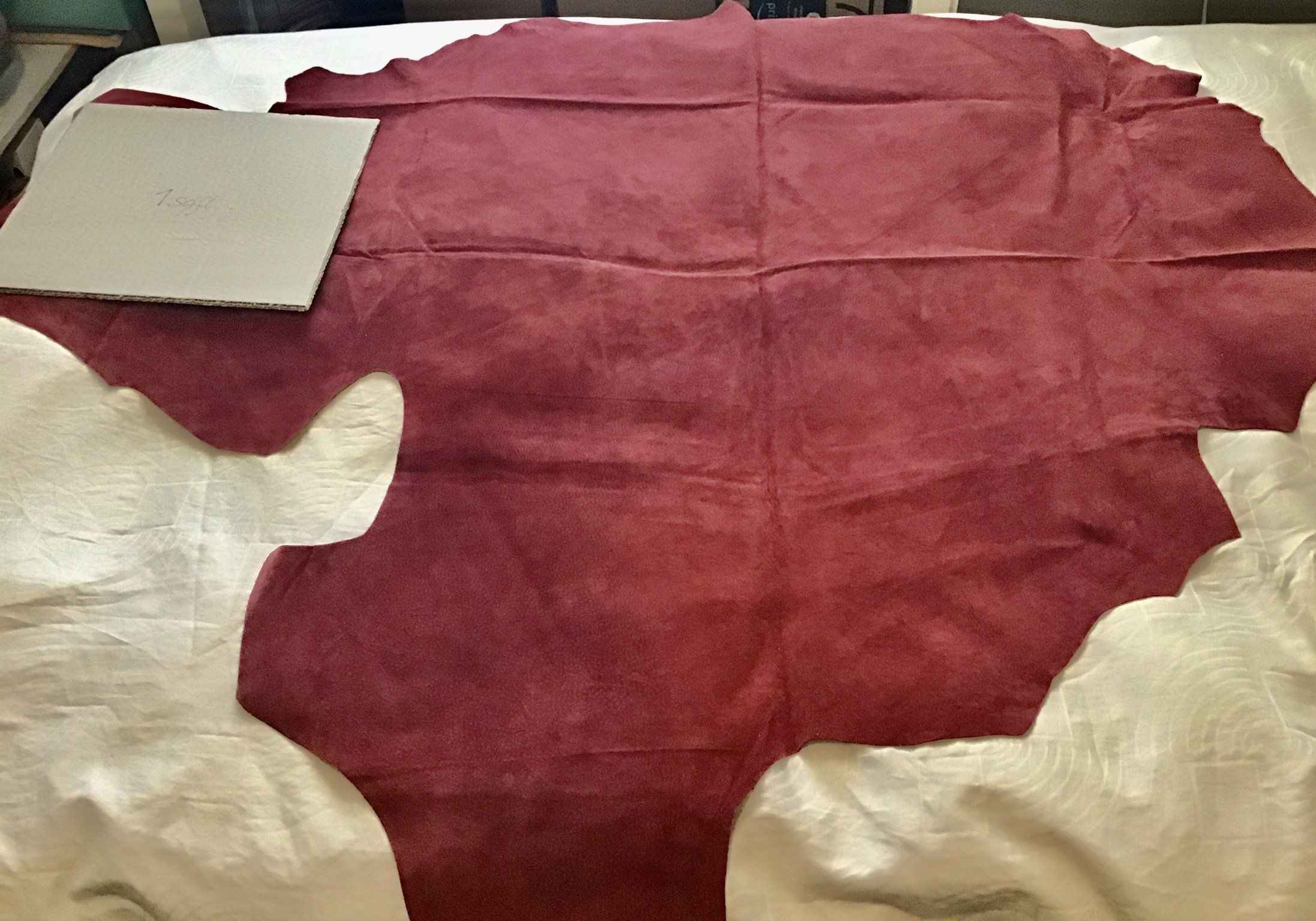 Pig Skin Leather Suede Hides, Burgundy-red Large Soft Hides, Suede ...