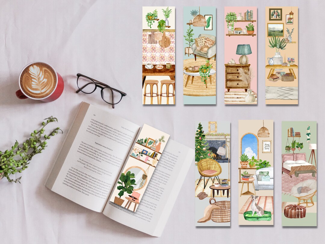 Set of 8 Printable Bookmarks Digital Bookmarks Cozy Book Lovers Gift ...
