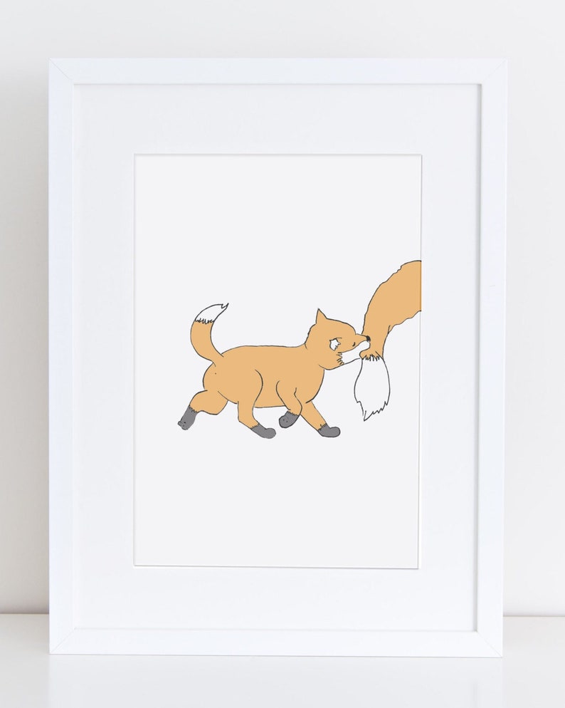 Baby Fox and Tail- Nursery Art - Cute Illustration - Kids Decor ...