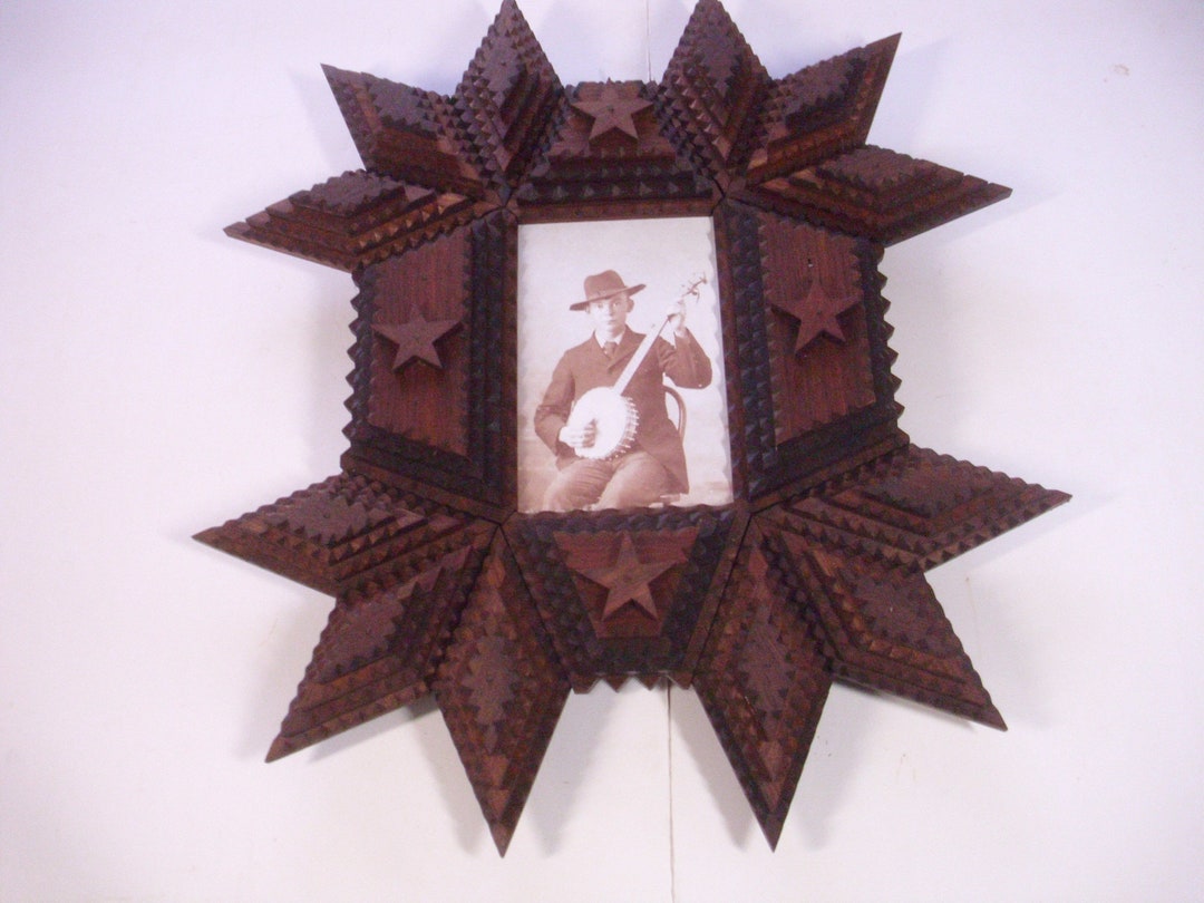 Handcarved Wood Tramp Art Frame, Wood Picture Frame, Folk Art Frame, 4 ...
