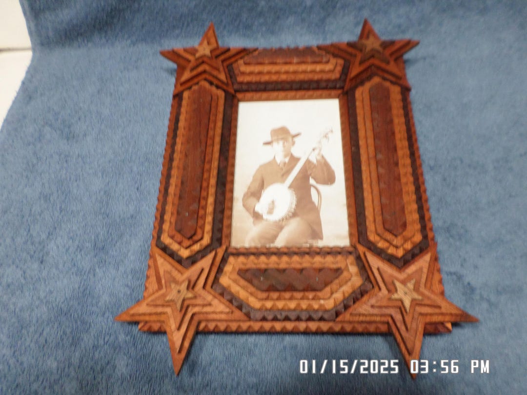 Handcarved Wood Tramp Art Frame, Wood Picture Frame, Folk Art Frame, 4 ...