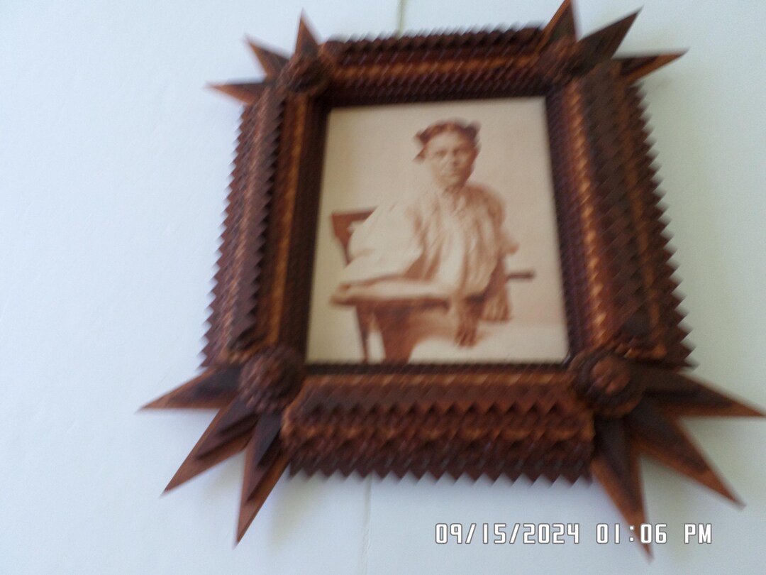 Handcarved Tramp Art Frame, Wood Mirror Frame, Wood Picture Frame, Folk ...