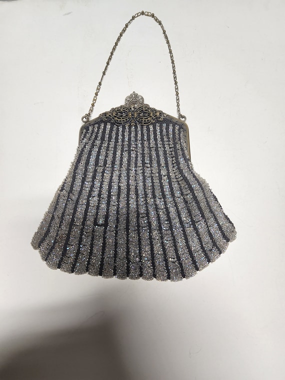 1920s Black Beaded Purse, Flapper, Dressy Handbag, Si… - Gem