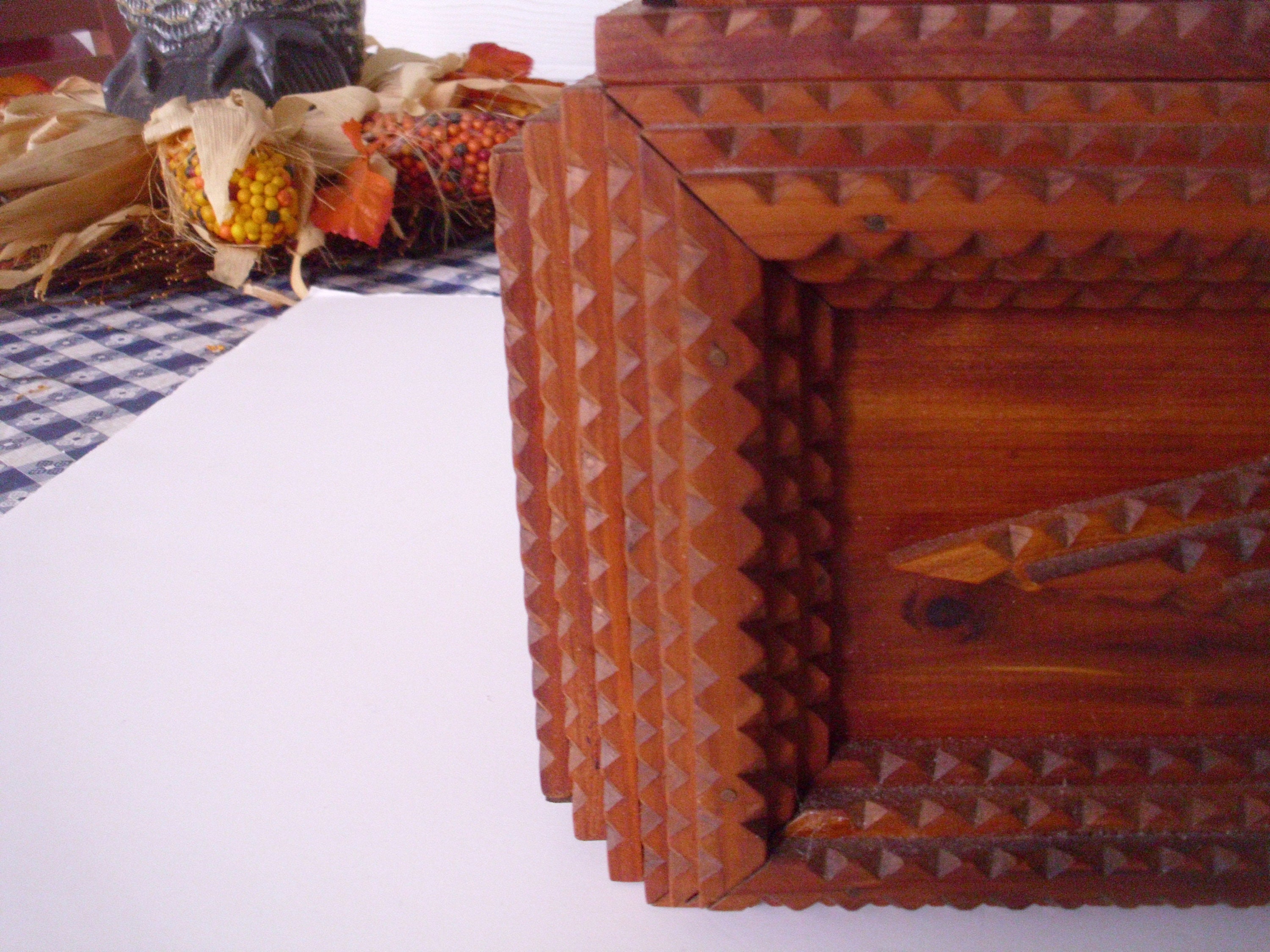 Hand Carved Wood Tramp Art Box Wood Jewelry Box Trinket Box | Etsy