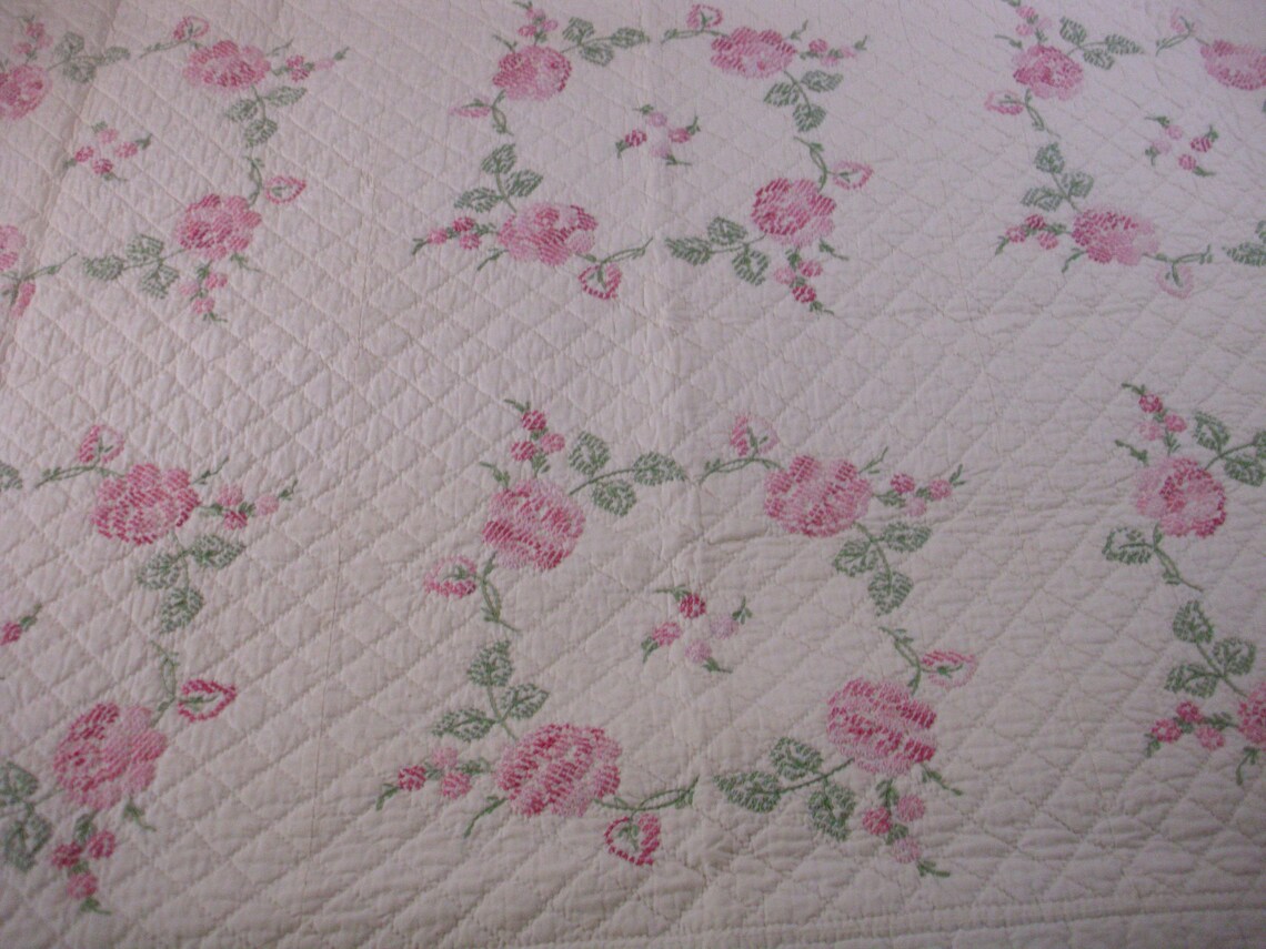 Antique Quilt Rose Cross Stitch Quilt Handmade Quilt Hand - Etsy