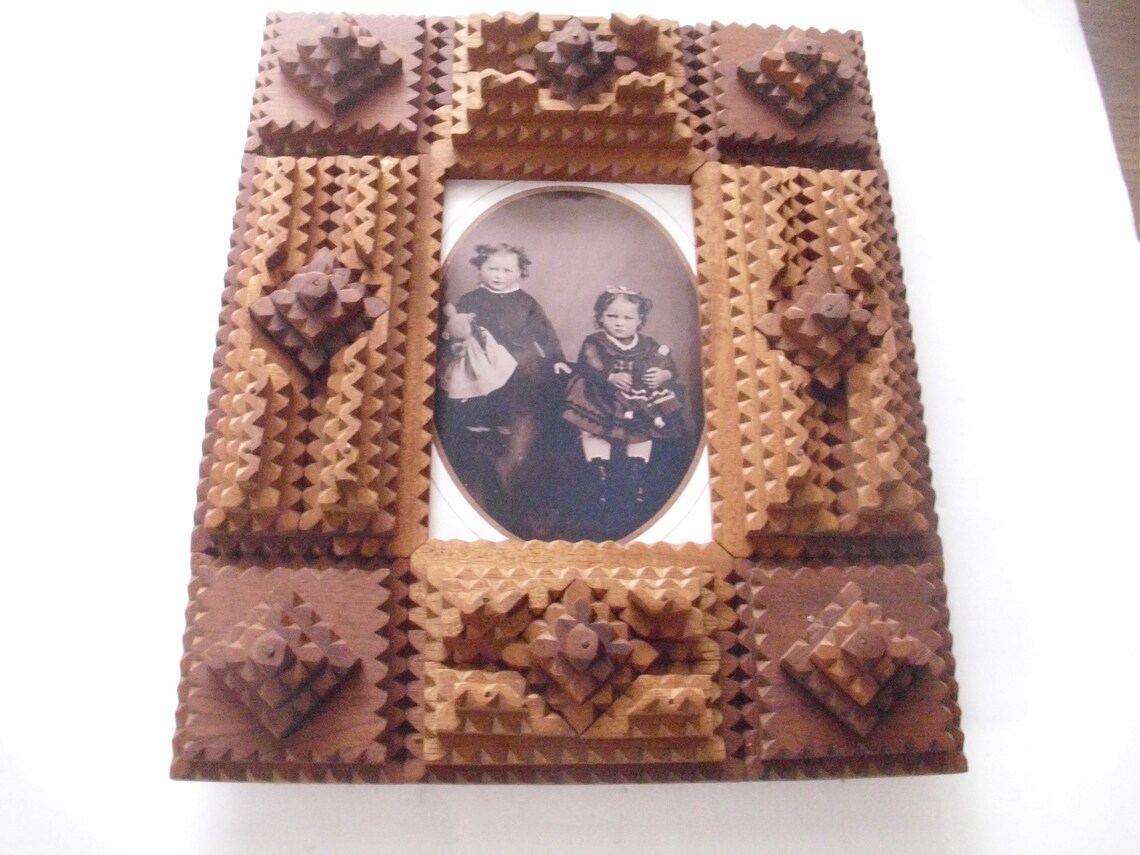 Handcarved Wood Tramp Art Frame, Wood Picture Frame, Folk Art Frame, 4 ...