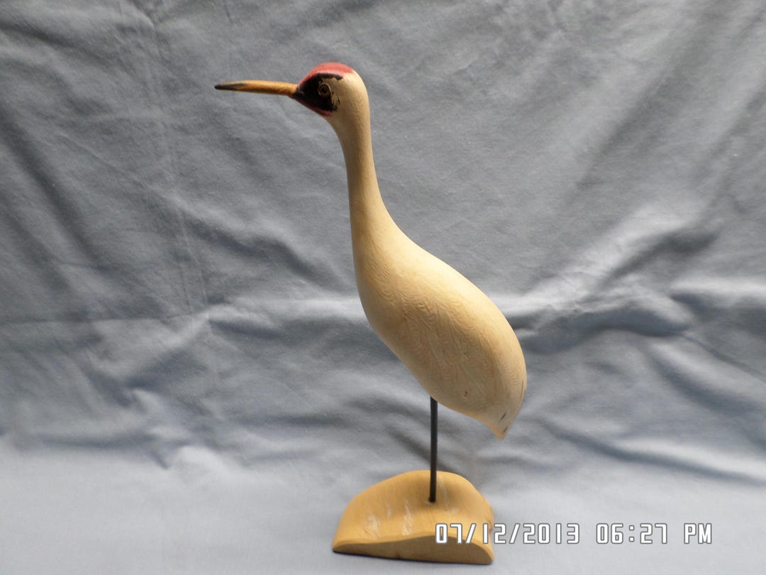Vintage Hand Carved Wood Whooping Crane Shore Bird Sculpture by Jim ...
