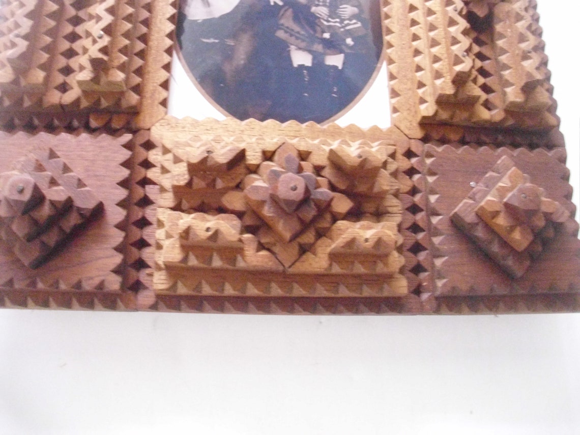 Handcarved Wood Tramp Art Frame, Wood Picture Frame, Folk Art Frame, 4 ...