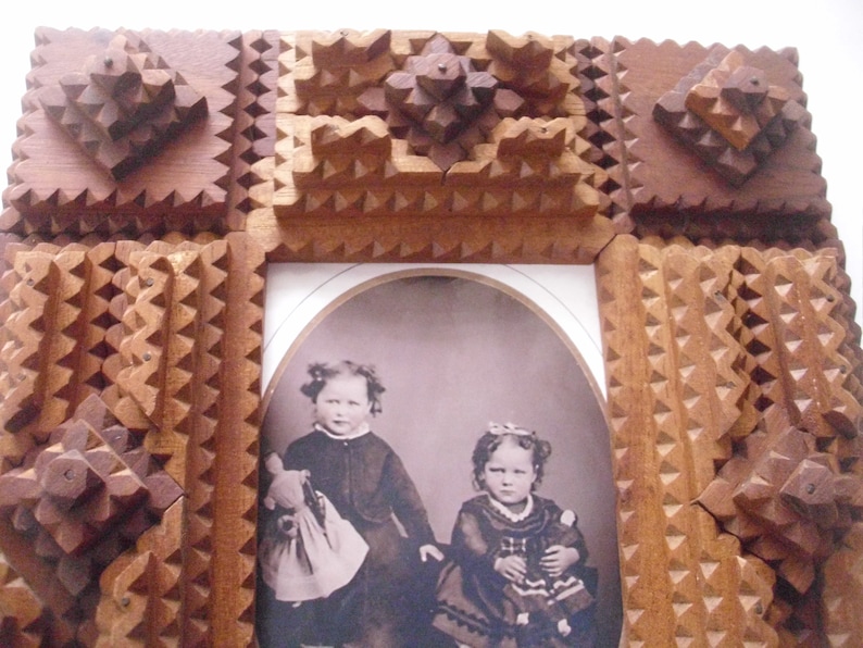 Handcarved Wood Tramp Art Frame, Wood Picture Frame, Folk Art Frame, 4 ...