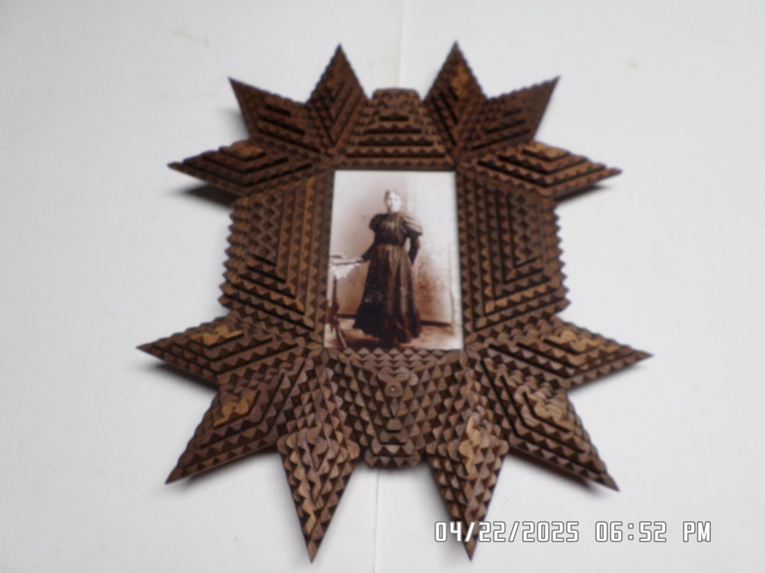 Handcarved Wood Tramp Art Frame, Wood Picture Frame, Folk Art Frame, 4 ...