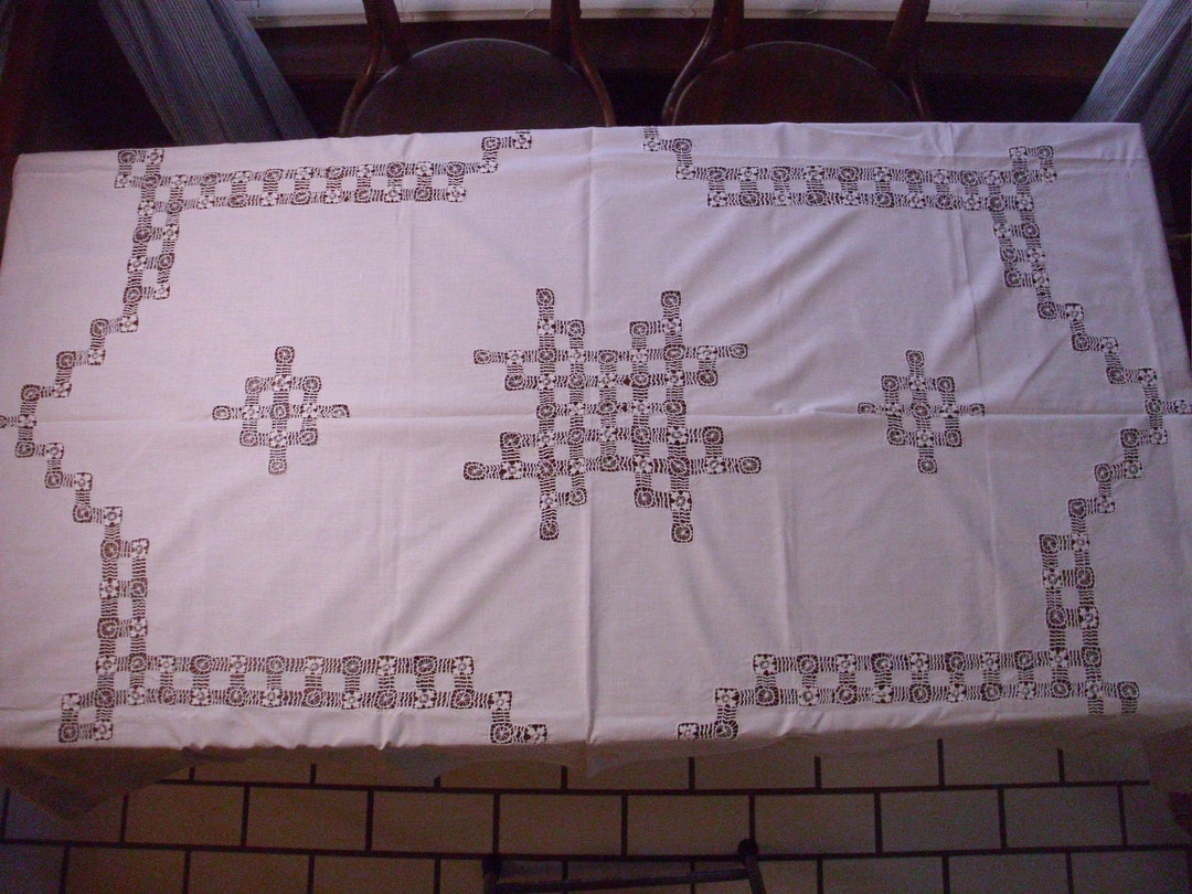 Vintage Linen Tablecloth, Drawn Work Tablecloth, Table Linens, Large ...