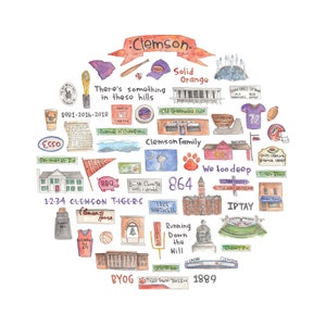 Clemson, SC Icon Watercolor Illustration - Etsy