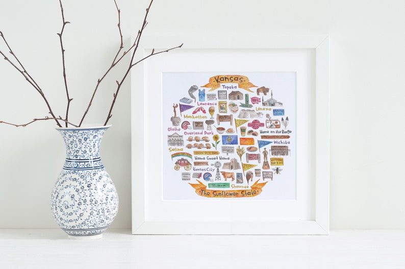 Kansas Icon Watercolor Illustration - Etsy