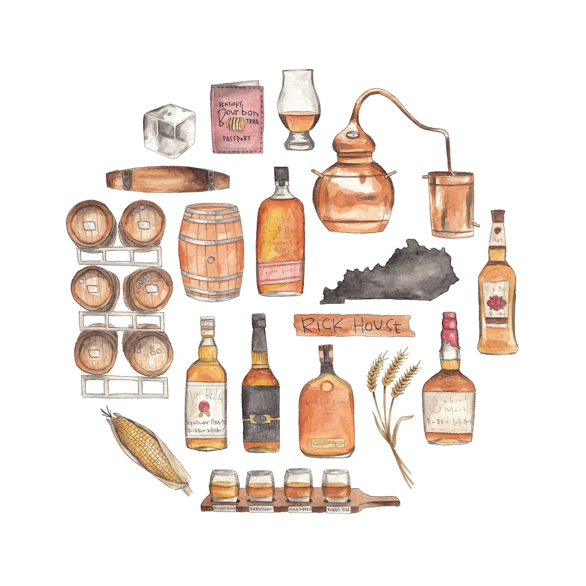 Bourbon Icon Watercolor Illustration - Etsy