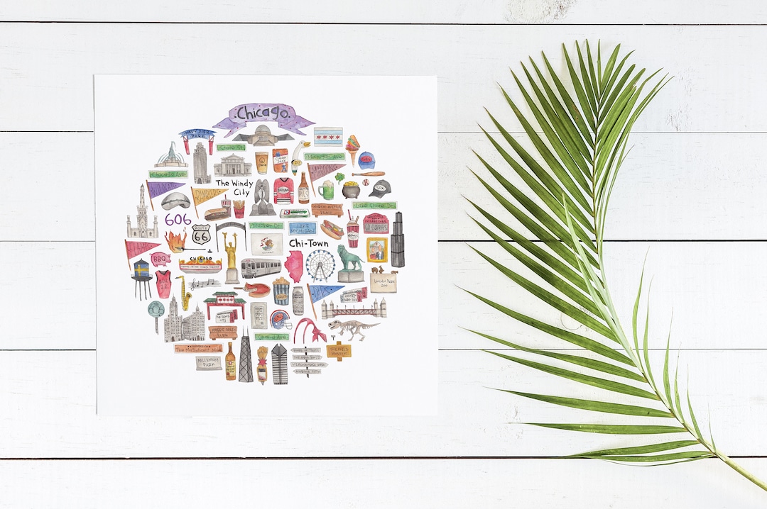 Chicago, IL Icon Watercolor Illustration - Etsy